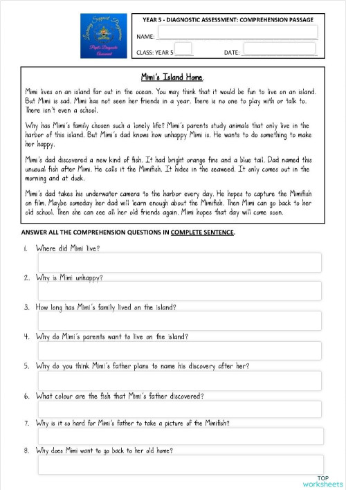 LSP_Year_5_Comprehension. Interactive worksheet | TopWorksheets