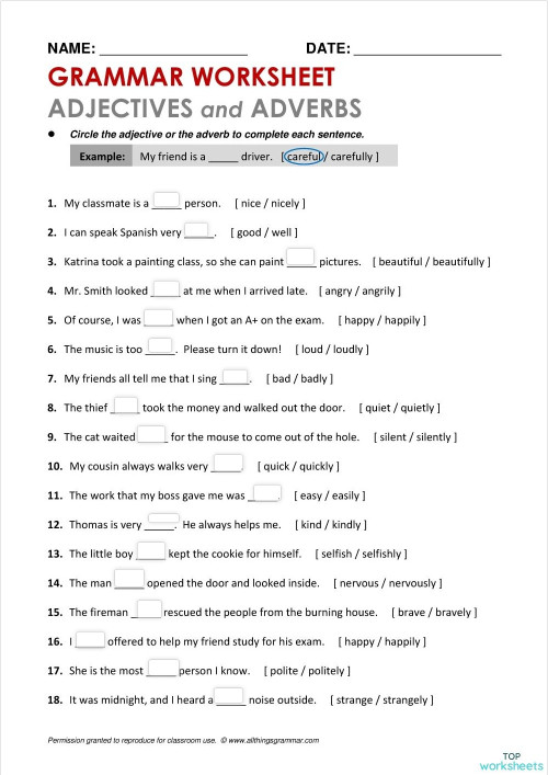 ADJ & ADV 01. Interactive worksheet | TopWorksheets
