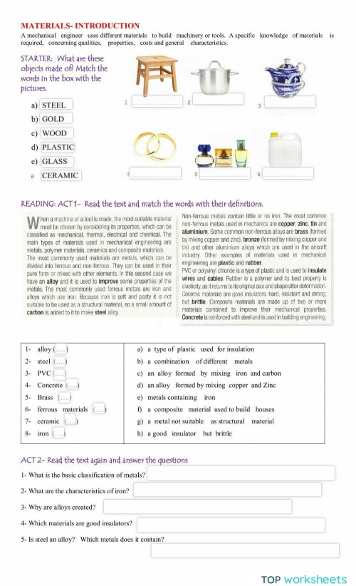 Materials introduction. Interactive worksheet | TopWorksheets