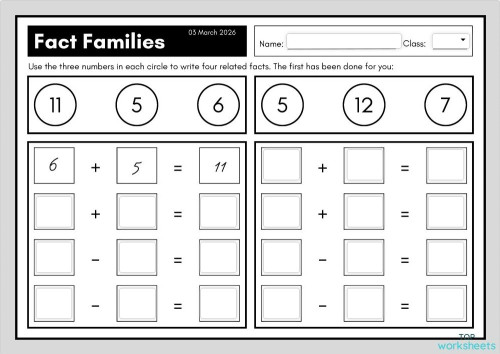 Fact Families. Interactive worksheet | TopWorksheets