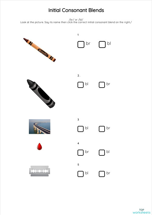 Initial Consonant Blends. Interactive worksheet | TopWorksheets