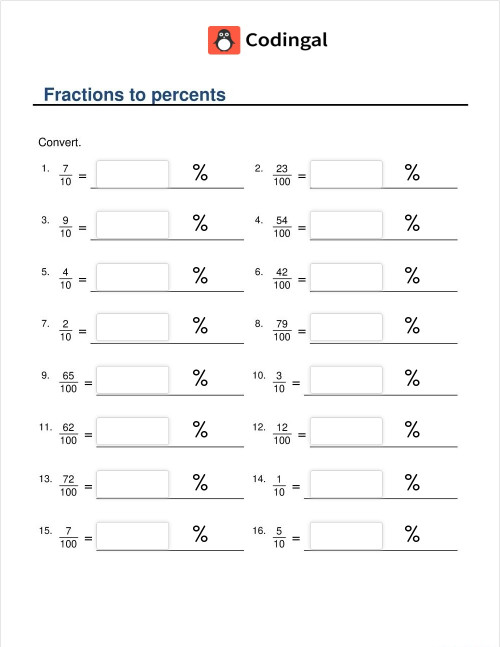 M_G07T03_WC02_Fractions to Percents. Interactive worksheet | TopWorksheets