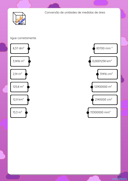 Conversão de unidades de medidas de área. Ficha interativa | TopWorksheets