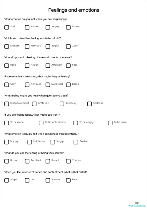 Feelings and emotions. Interactive worksheet | TopWorksheets
