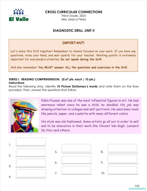 THIRD GRADE: II CROSS CURRICULAR CONNECTIONS. Interactive worksheet ...