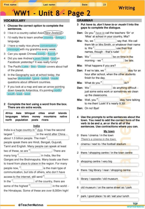 WW1 Unit 8 Page 2. Interactive worksheet | TopWorksheets