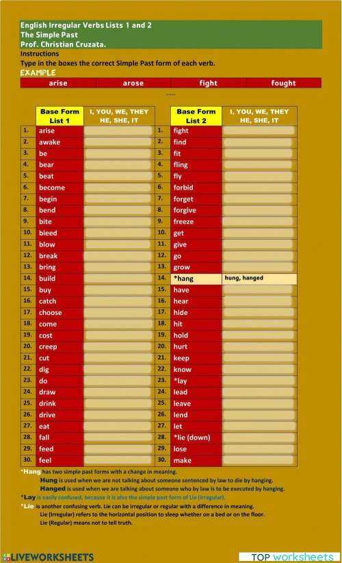 Irregular Verbs Simple Past. Interactive worksheet | TopWorksheets