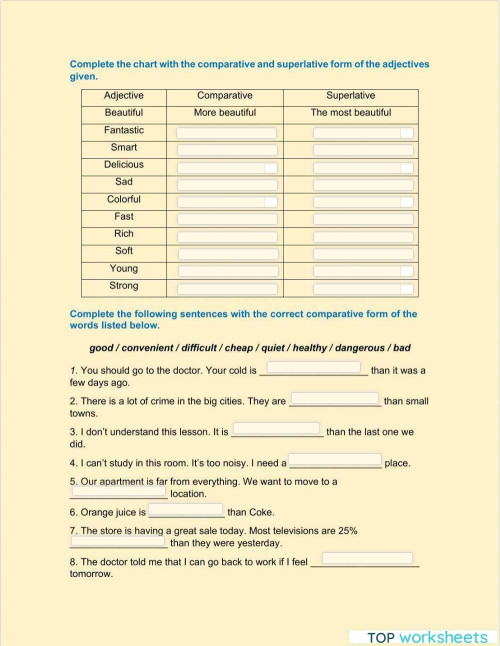 Examen comparativos y superlativos V2. Interactive worksheet ...