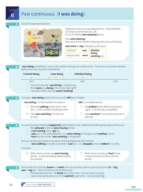 Past Continuous (I was doing). Interactive worksheet | TopWorksheets