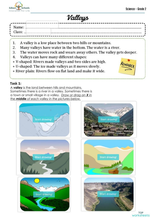 Science 2 - Week 20 - Valleys. Interactive worksheet | TopWorksheets
