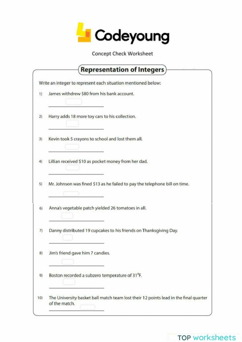 Basics of Integers CW. Interactive worksheet | TopWorksheets