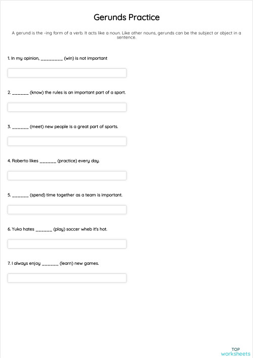 Gerunds Practice. Interactive worksheet | TopWorksheets