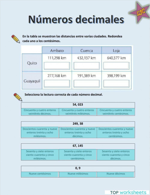 Números decimales. Ficha interactiva | TopWorksheets