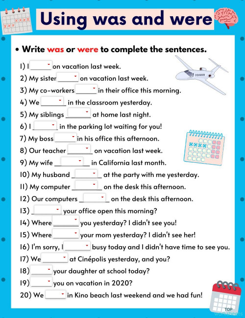 Using was and were. Interactive worksheet | TopWorksheets