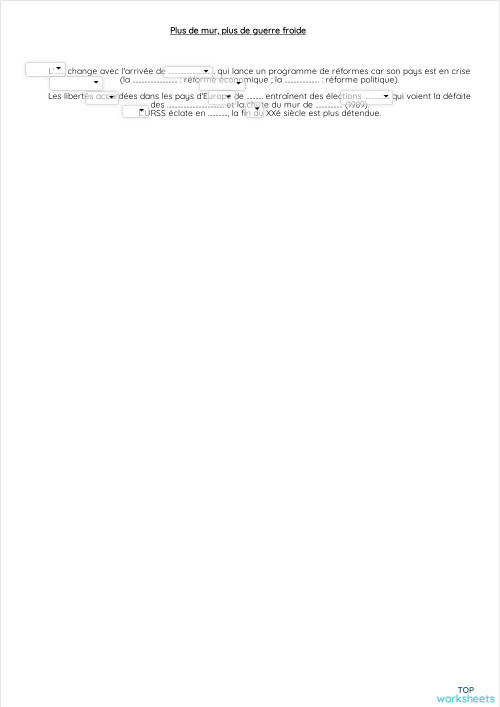 La fin de la guerre froide (Copied). Fiche interactive | TopWorksheets