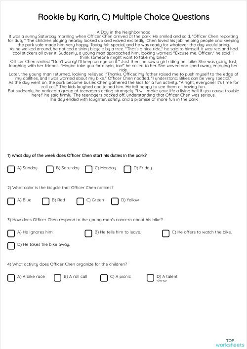 Rookie by Karin, C) Multiple Choice Questions. Interactive worksheet ...