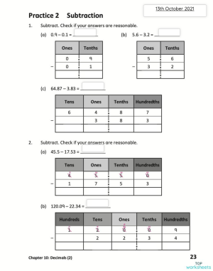 Year 4 Maths - Decimals: Subtraction I. Interactive worksheet ...
