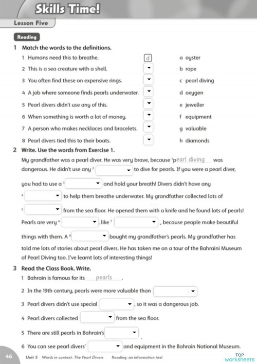 Unit 5 - Reading & Writing. Interactive worksheet | TopWorksheets