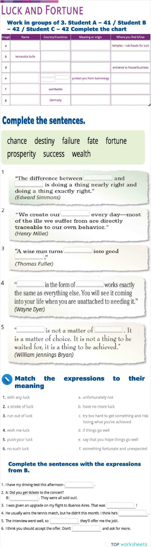 INT11 unit 09 pag22 luck and fortune. Interactive worksheet | TopWorksheets