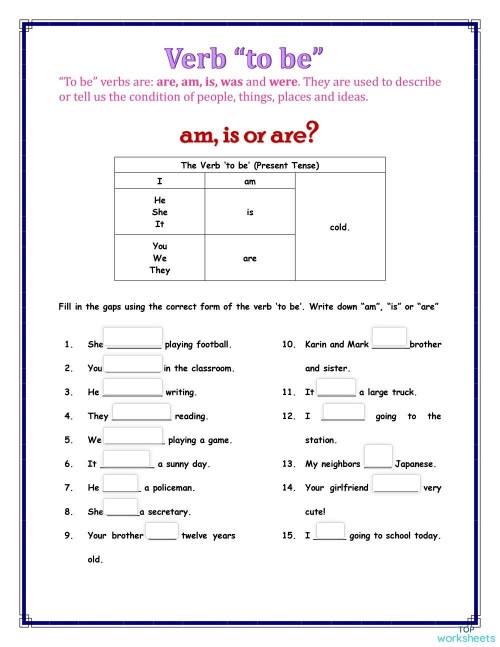 Verb To Be (2B). Interactive worksheet | TopWorksheets