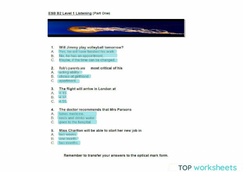 ESB B2 Listening May 2018. Interactive worksheet | TopWorksheets