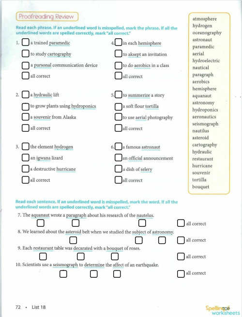 List 19: Proofreading Pg 76. Interactive worksheet | TopWorksheets