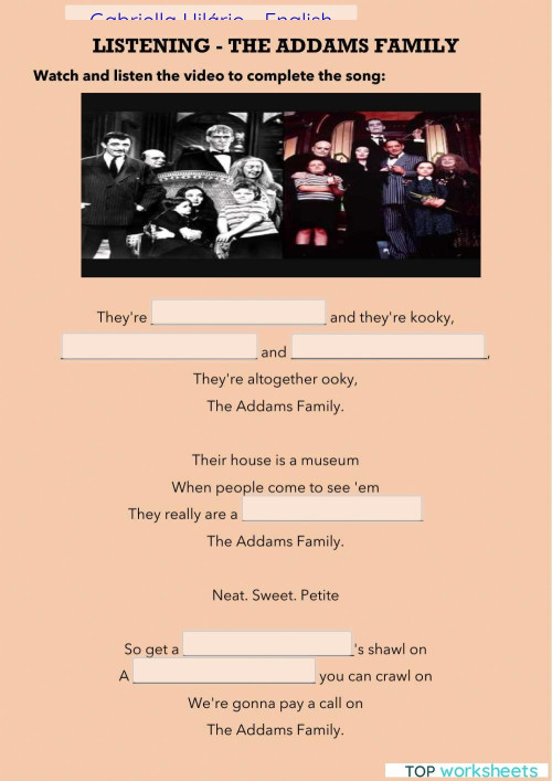 Listening - The Addams Family. Interactive worksheet | TopWorksheets
