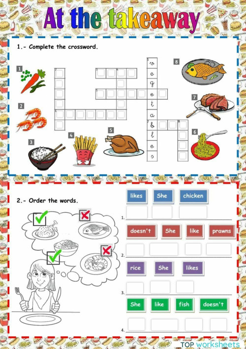 At the takeaway. Interactive worksheet | TopWorksheets