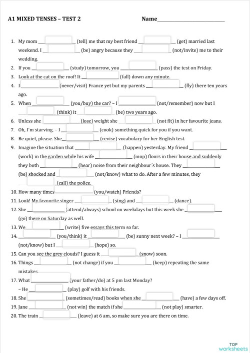 A1 mixed tenses 2. Interactive worksheet | TopWorksheets