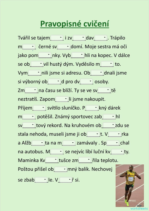 Pravopisné cvičení. Interaktivní pracovní list | TopWorksheets