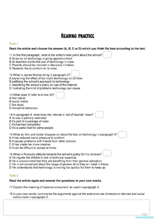 Listening and Reading Practice FCE II TM. Interactive worksheet ...