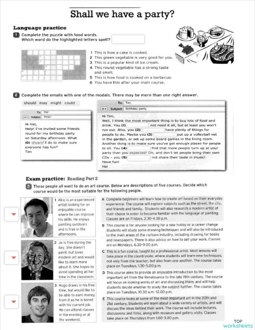 ACT 4- SHALL WE HAVE A PARTY?. Interactive worksheet | TopWorksheets