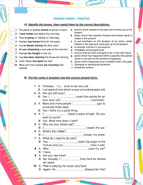 PRESENT FORMS - practice. Interactive worksheet | TopWorksheets
