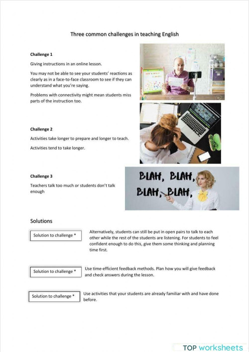 Challenges and solutions in teaching English. Interactive worksheet | TopWorksheets