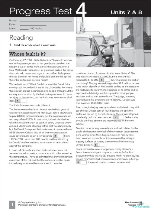 B2 - Progress Test 4. Interactive worksheet | TopWorksheets