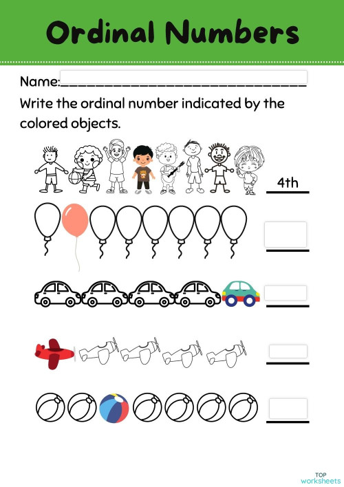 ordinal numbers ใบงานเชิงโต้ตอบ | TopWorksheets