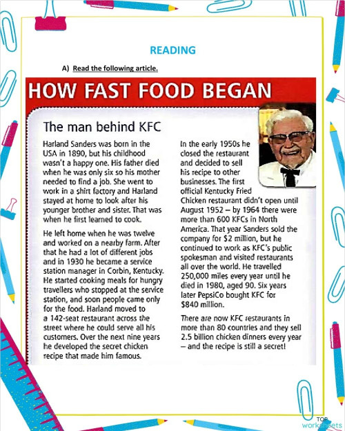 READING KFC. Interactive worksheet | TopWorksheets