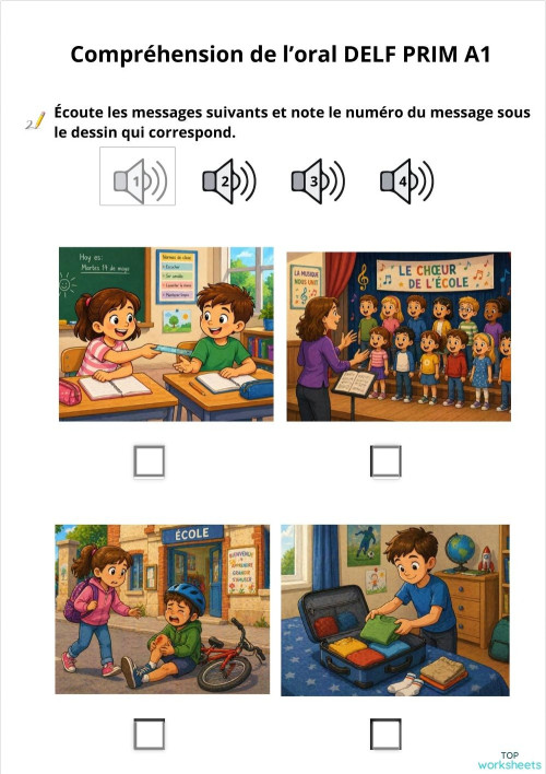 Compréhension de l'oral-DELF B1-Exercice 1-Partie A. Fiche interactive ...
