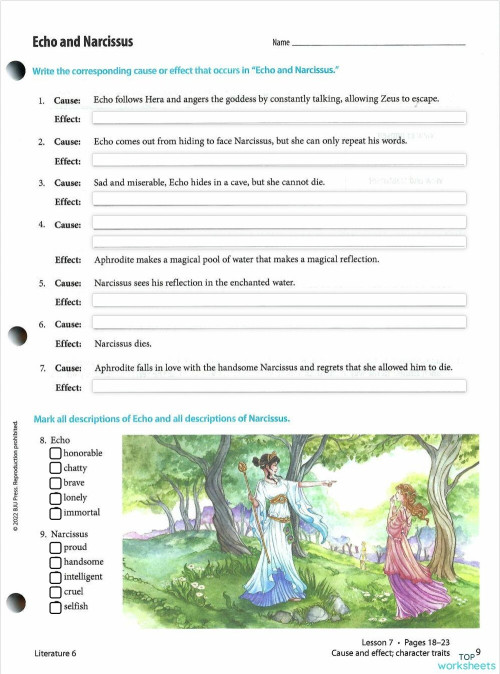 Echo and Narcissus Pg 9. Interactive worksheet | TopWorksheets