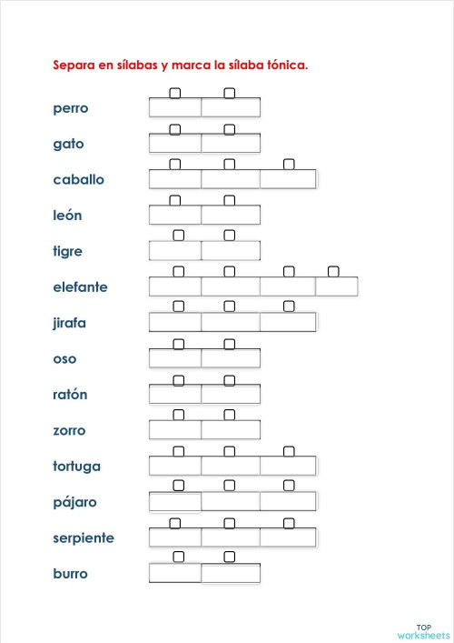 Palabras agudas, graves, esdrújulas. Ficha interactiva | TopWorksheets