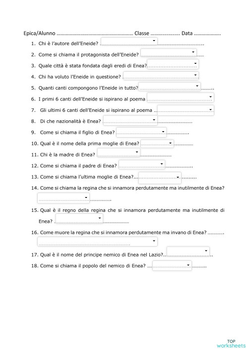 Verifica Eneide. Scheda interattiva | TopWorksheets