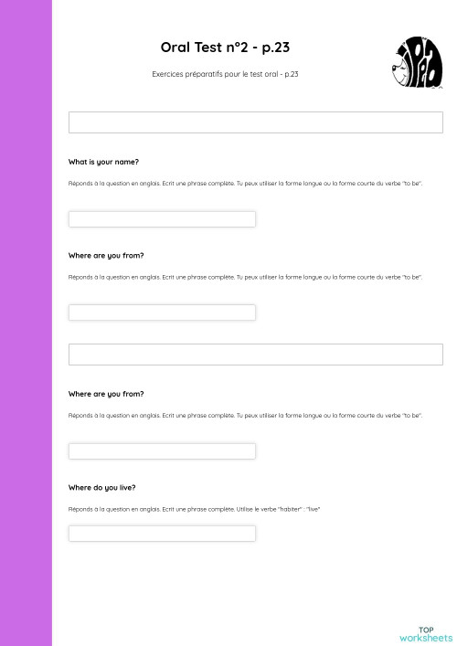 Oral Test n°2 - p.23. Fiche interactive | TopWorksheets