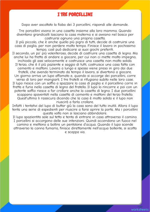 I TRE PORCELLINI. Scheda interattiva | TopWorksheets