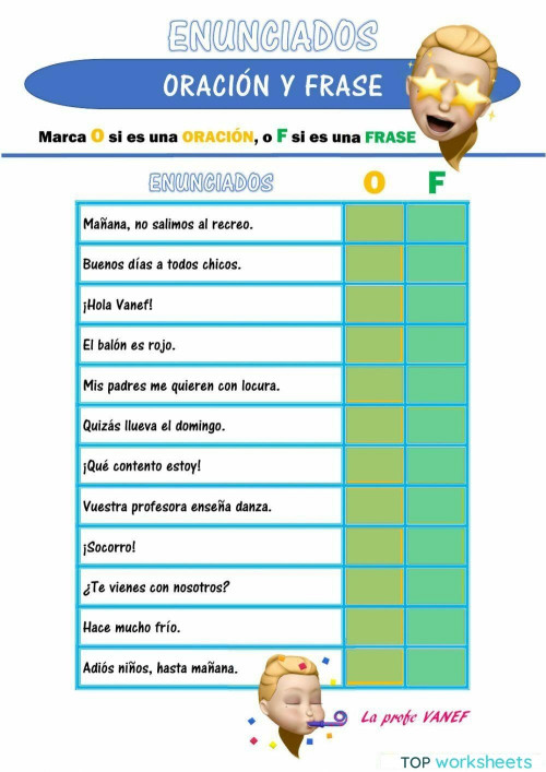 Frase y oración. Ficha interactiva | TopWorksheets