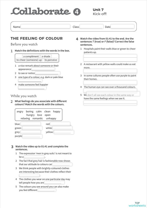 Collaborate 4 - Kick-Off 7. Interactive worksheet | TopWorksheets
