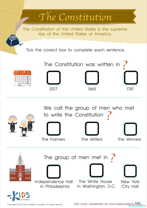 The Constitution of the United States of America. Interactive worksheet ...
