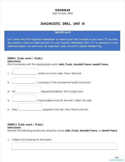 Grammar DD, Sixth Grade, Unit III. Interactive worksheet | TopWorksheets
