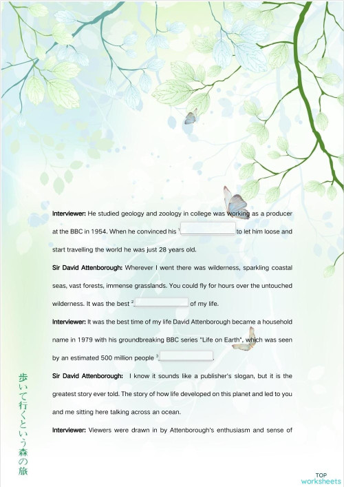 David Attenborough. Interactive worksheet | TopWorksheets