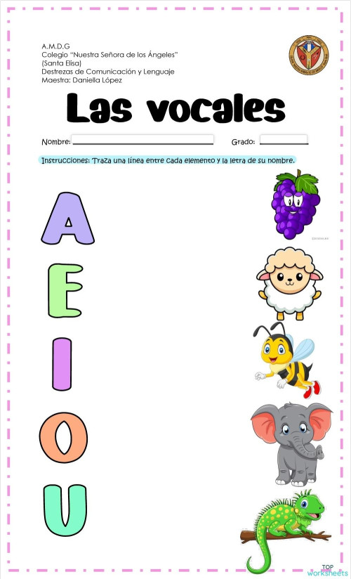 HOJA DE TRABAJO LAS VOCALES. Ficha interactiva | TopWorksheets