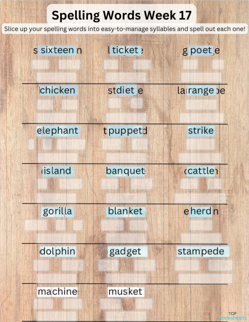 Spelling Words Week 17.3. Interactive worksheet | TopWorksheets